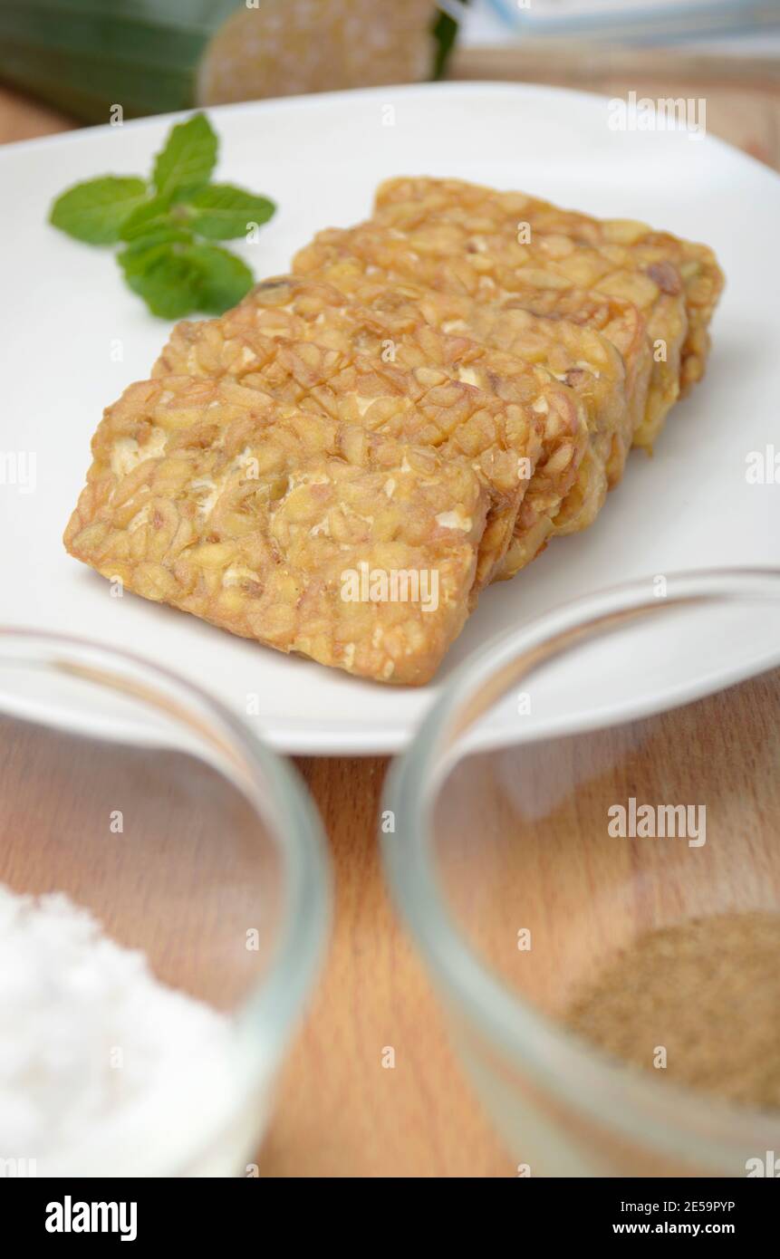 Fried tempeh, delicious and high nutrition, ingredient from soybean ...
