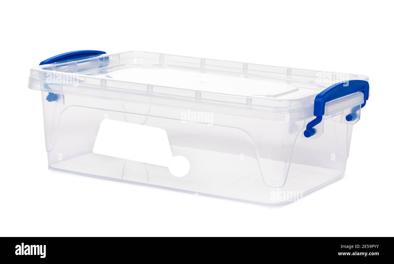 Transparent plastic box isolated on white background Stock Photo - Alamy