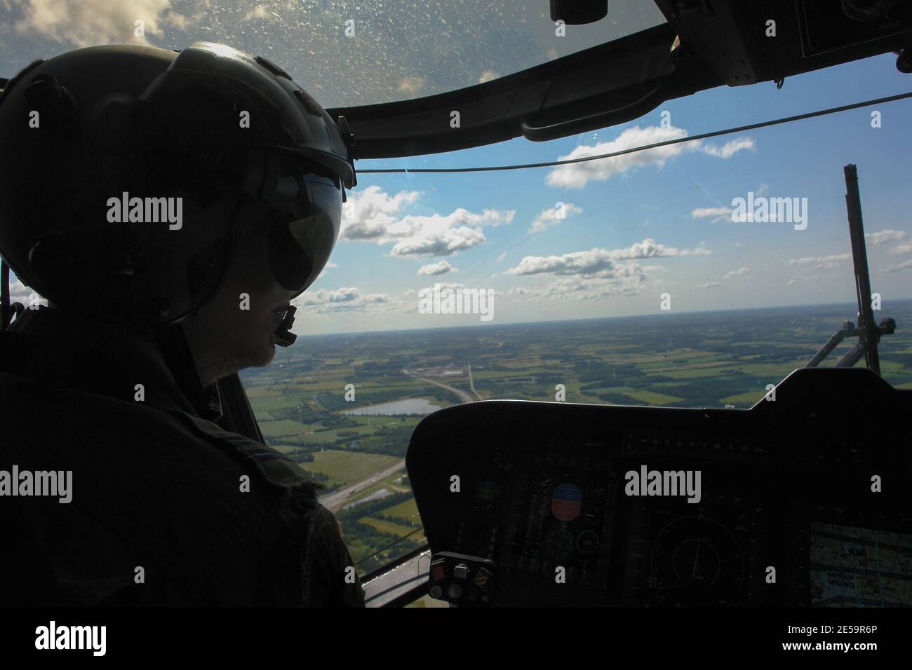 AIRSPACE OVER JUTLAND, DENMARK - Jan 22, 2021: Helicopter pilot in ...