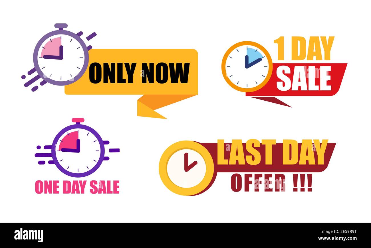 Sale countdown badges. only now, 1 day offer, one day sale last hour offer. business limited ...