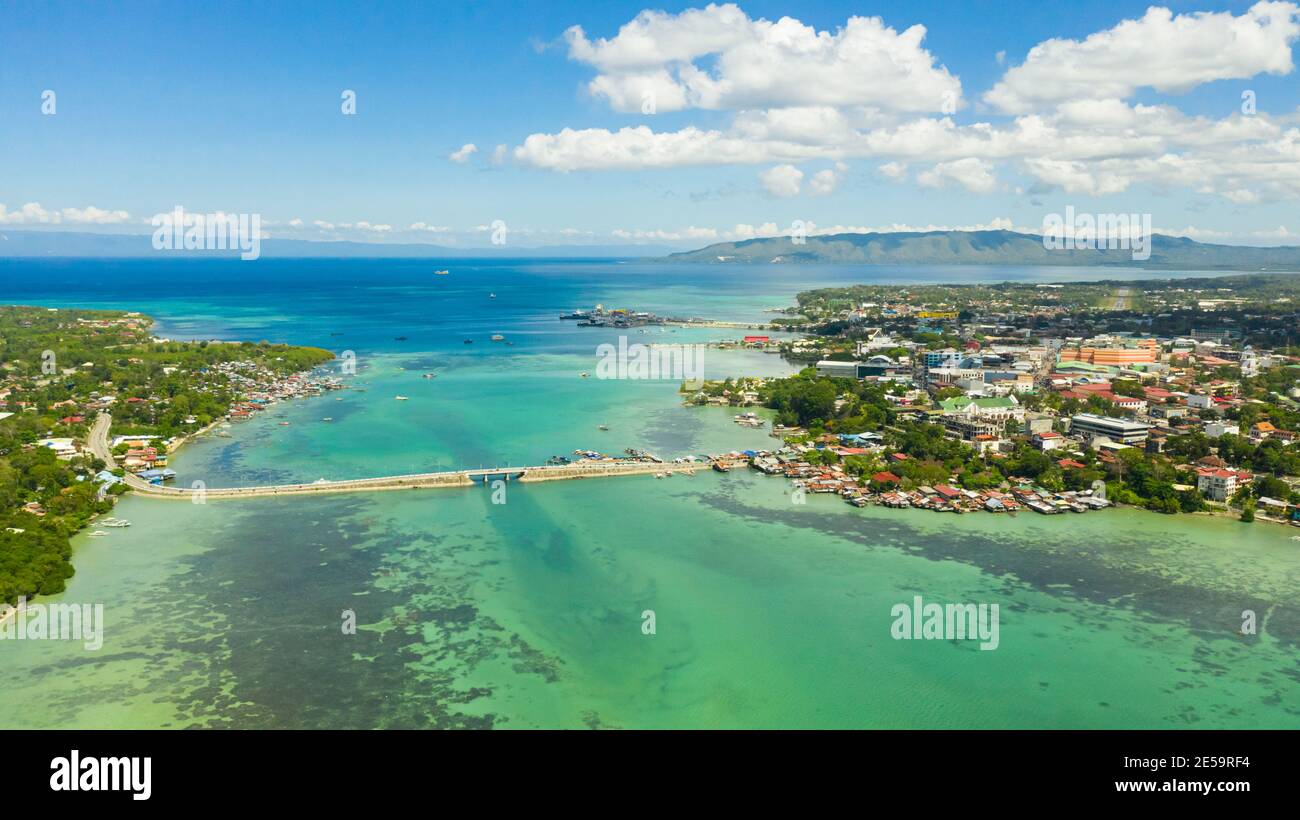 Bridge over the sea between Bohol island and Panglao with traffic and ...