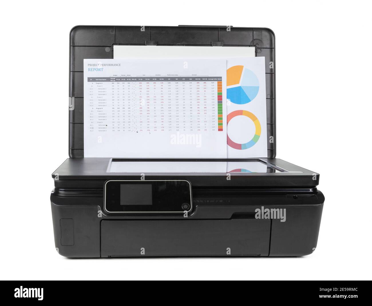 Black multi function printer isolated against a white background Stock ...