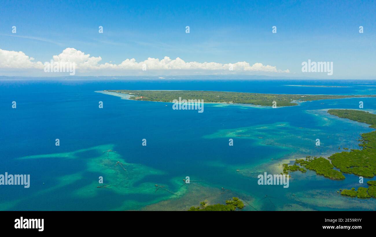 Aerial view of tropical Islands with beaches in the blue sea against ...