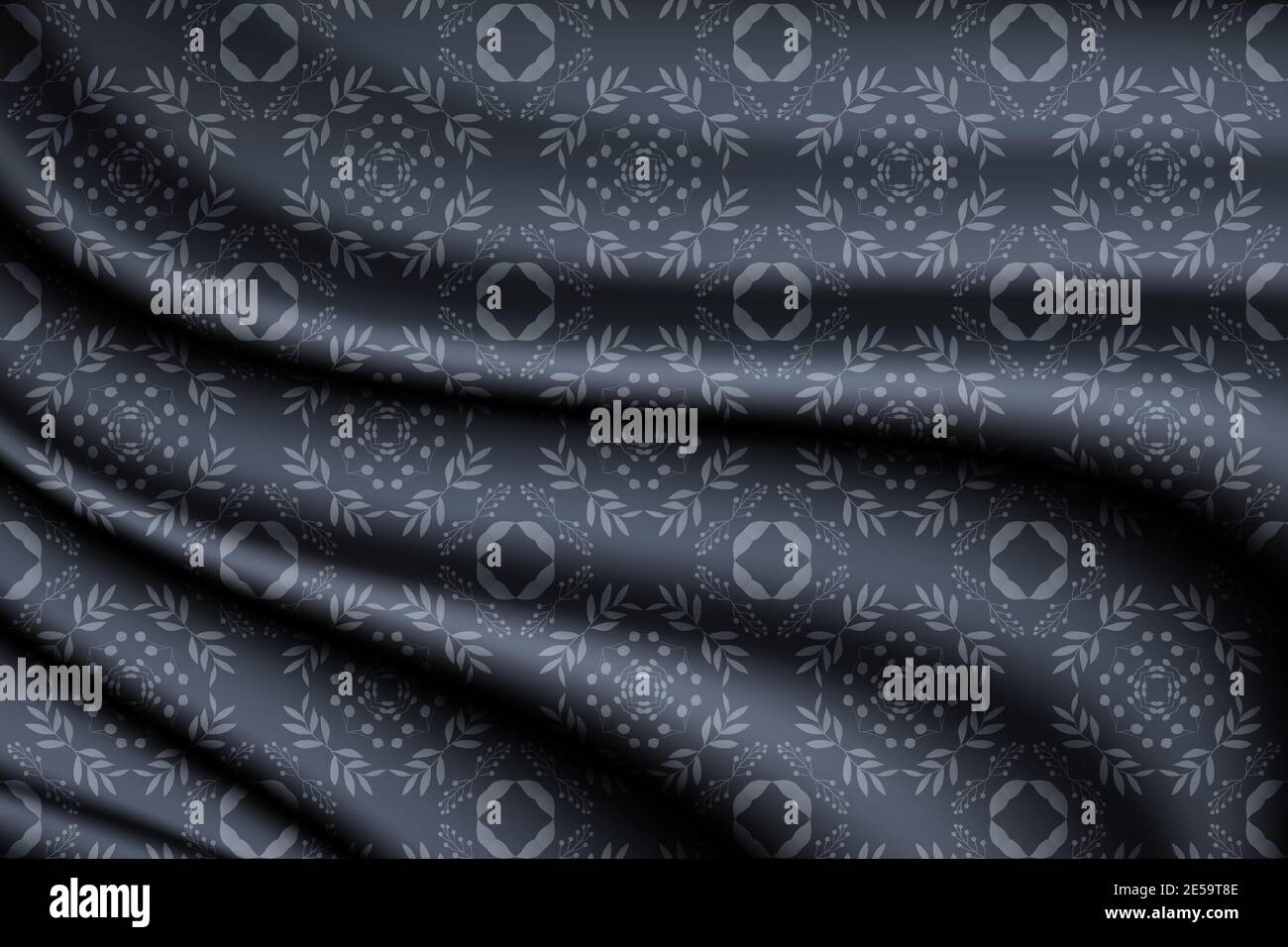 Floral seamless patterns.Blue silk background textile ornaments.Plant ...