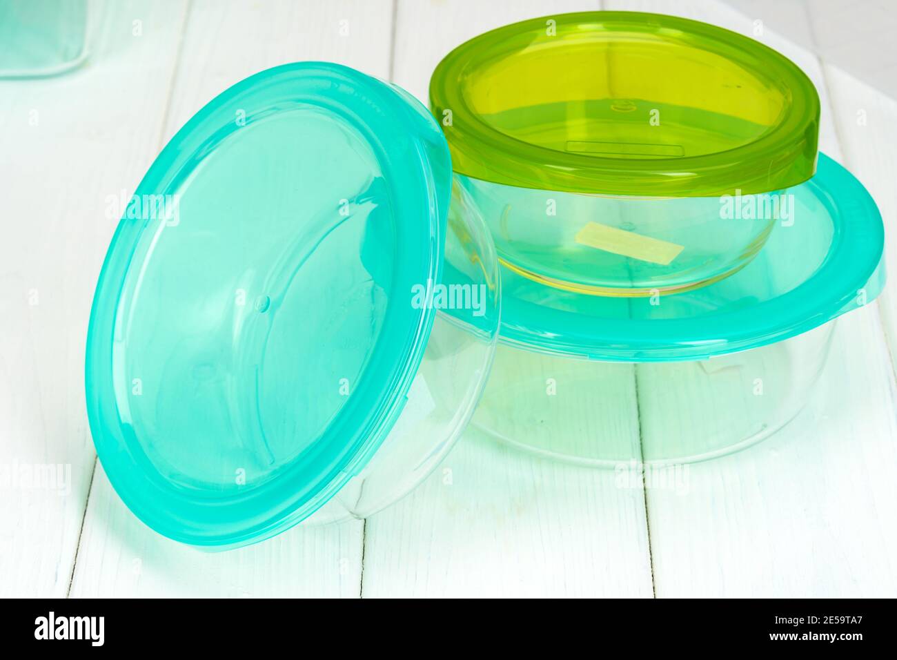 Clean kitchen with various plates and food boxes Stock Photo - Alamy