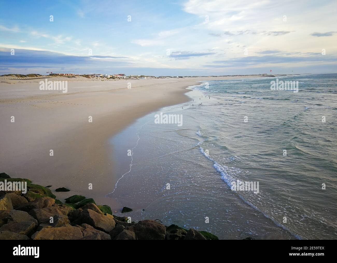 Praia da barra, Aveiro, Portugal in October 2019. Beautiful sunset at ...