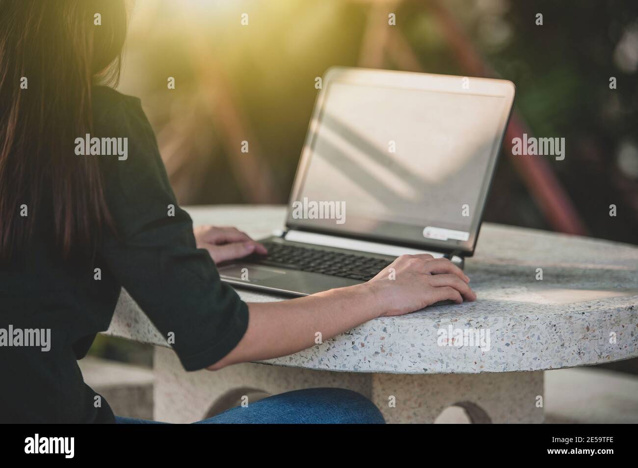 Hand women touching keyboard on hi-res stock photography and images - Alamy