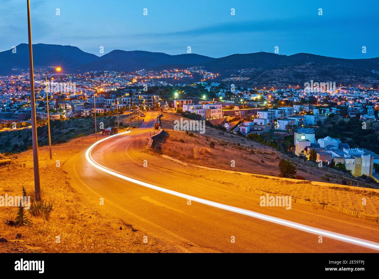 Bodrum night cityscape. Panoramic view over the bay in Bodrum, Turkey ...