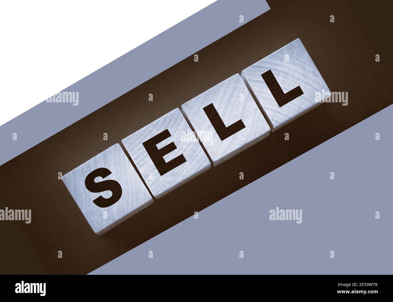 Wooden cubes with word sell on the dark background. Shopping concept ...