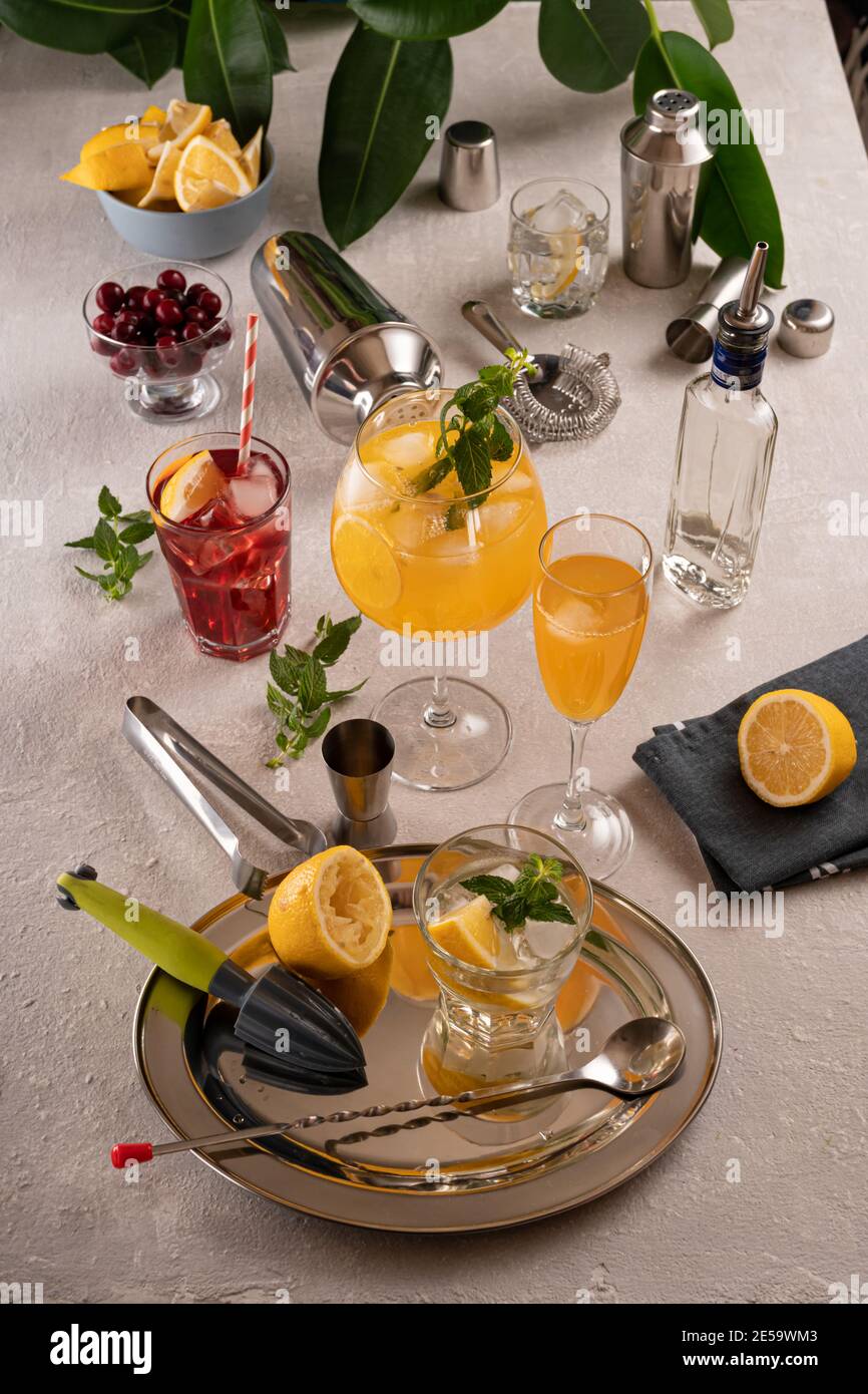 Making cocktails with alcohol and ice, close up Stock Photo - Alamy