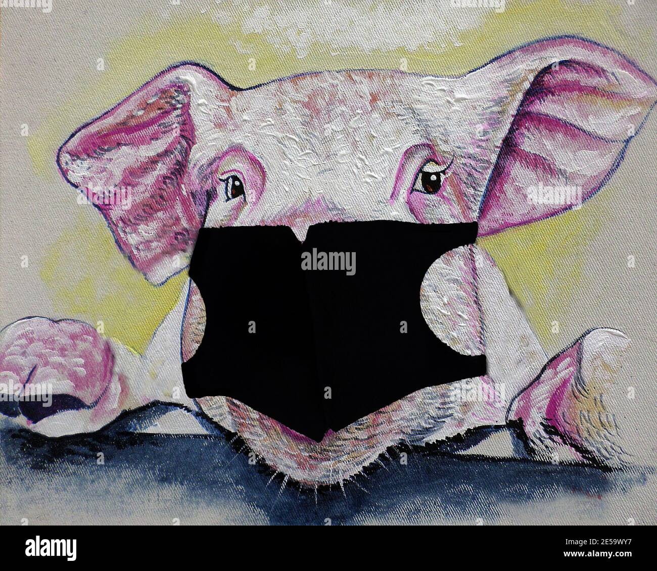 Oil paintings, of cute ,pig ,scared of COVID ,must wear masks ,every ...