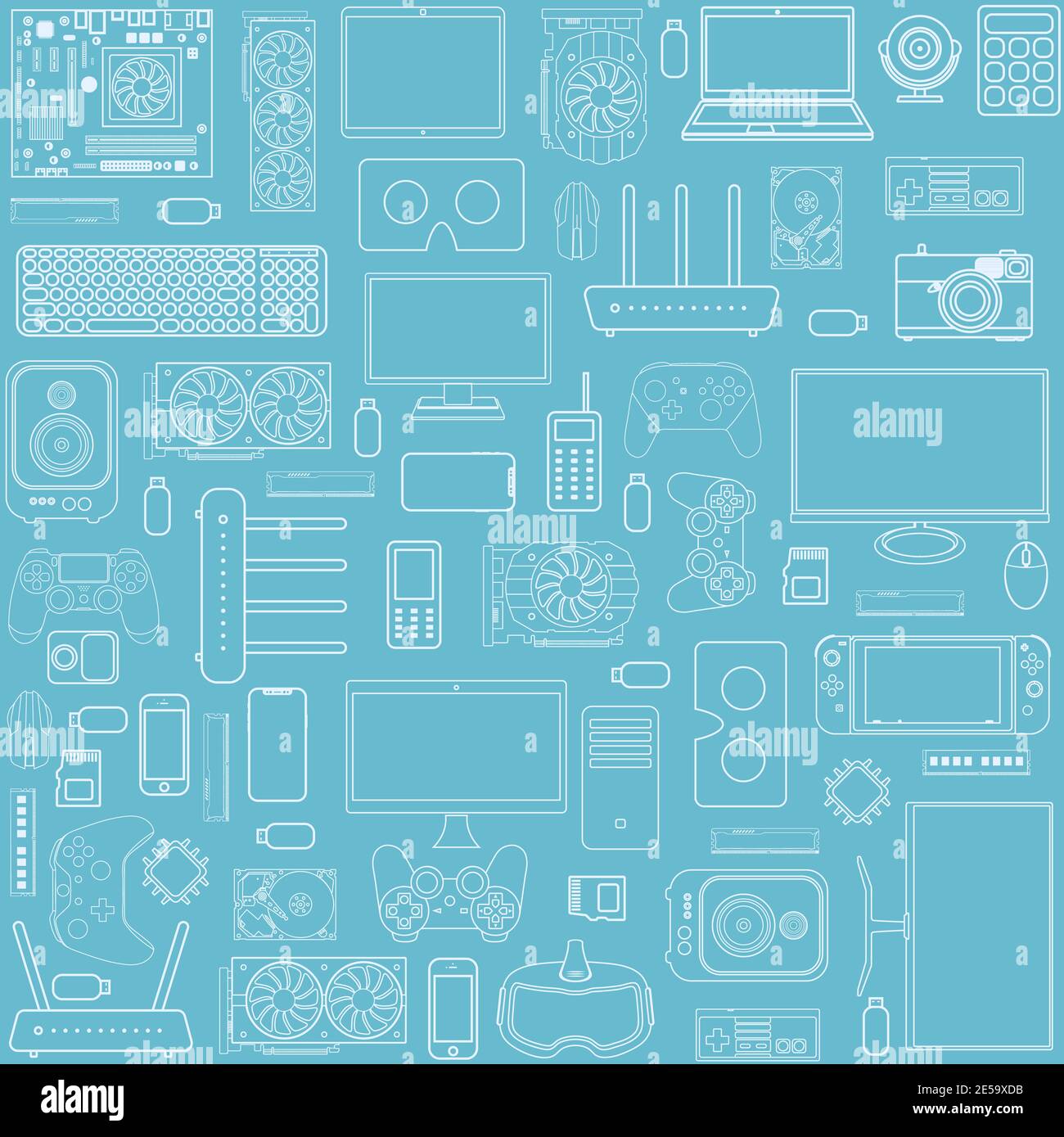 Gadgets and devices pattern collection Set of computer hardware ...