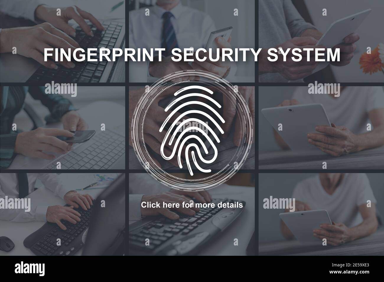 Fingerprint security system concept illustrated by pictures on ...