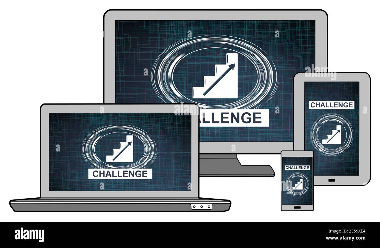 Challenge concept shown on different information technology devices ...