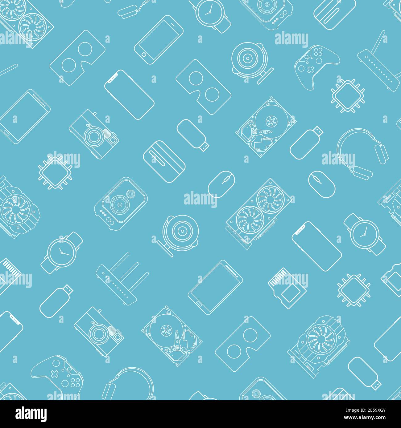 Gadgets and devices pattern collection Set of computer hardware ...