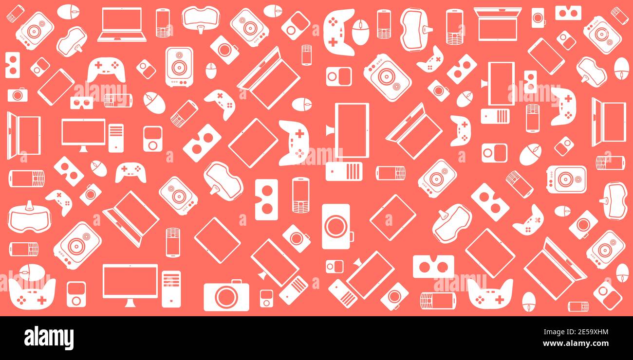 Gadgets and devices pattern collection Set of computer hardware ...