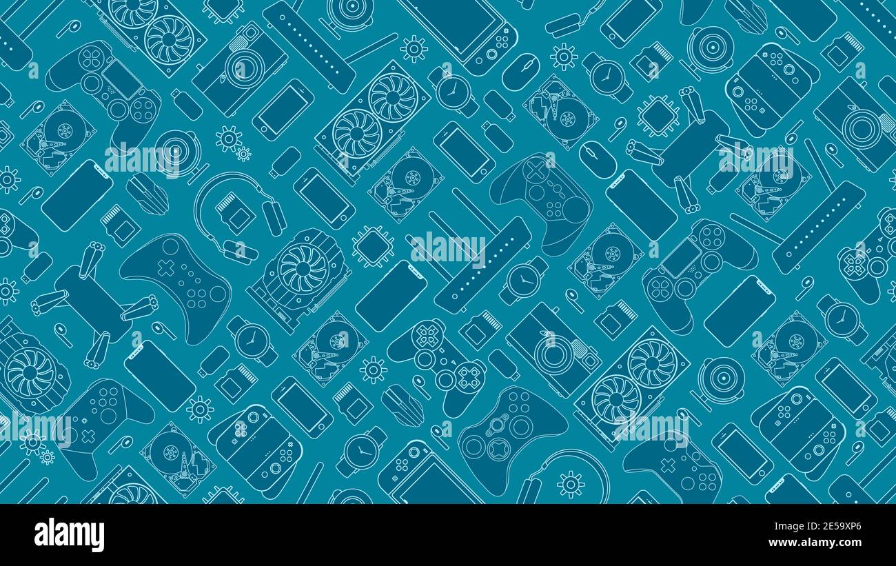 Gadgets and devices pattern collection Set of computer hardware ...