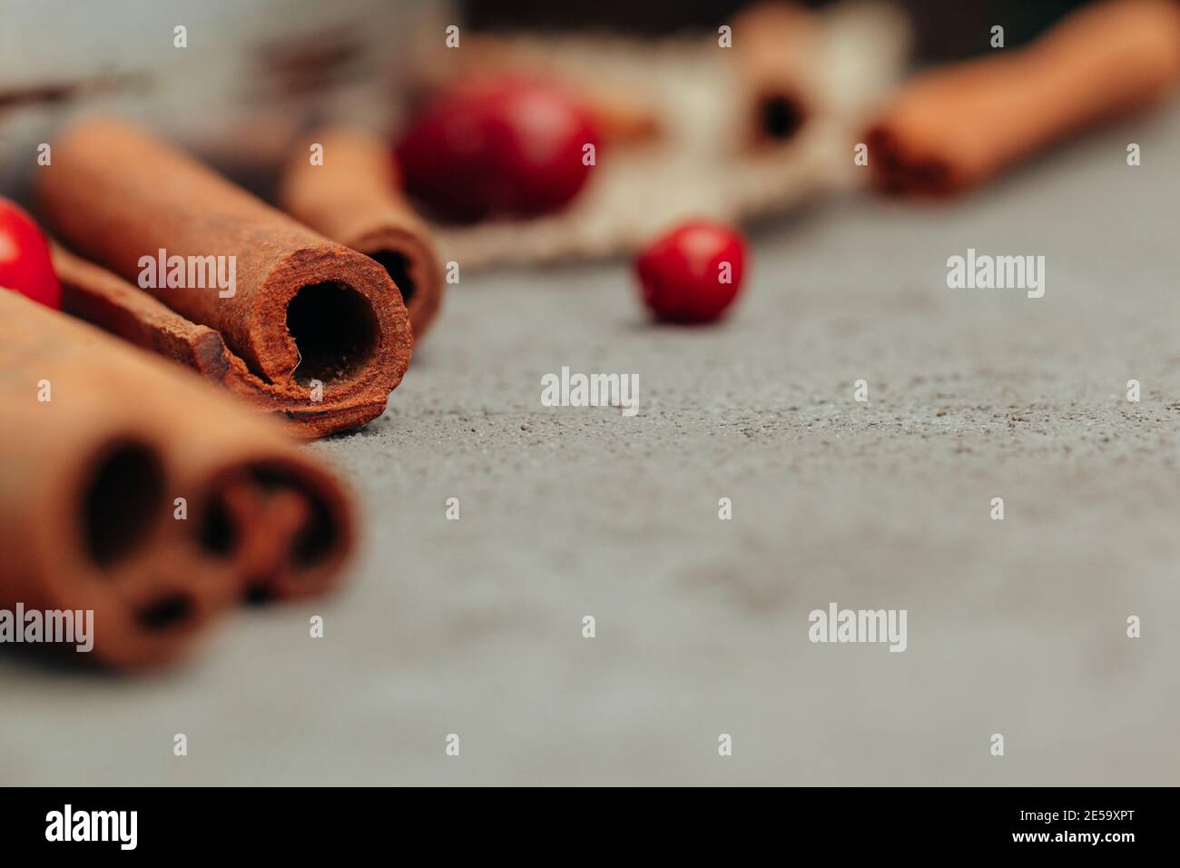 Berries and spices for mulled wine cooking close up on kitchen table ...