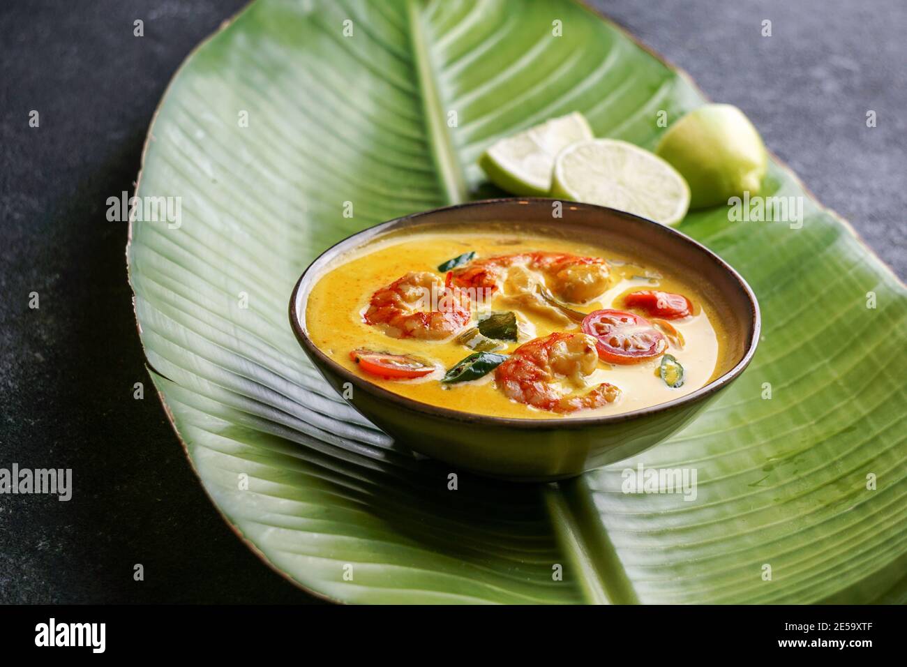 Prawn moilee, delicious south Indian curry shrimp soup with lime Stock ...