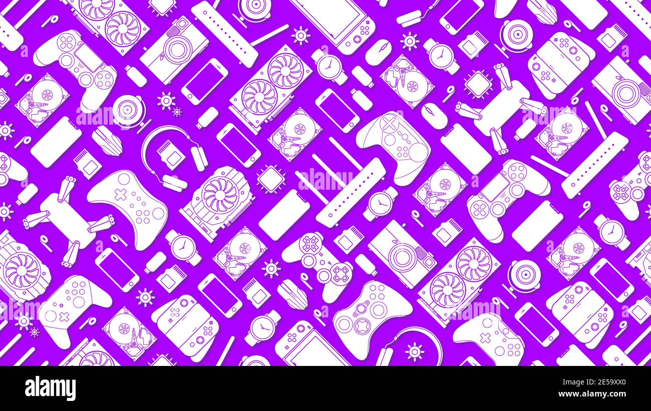 Gadgets and devices pattern collection Set of computer hardware ...