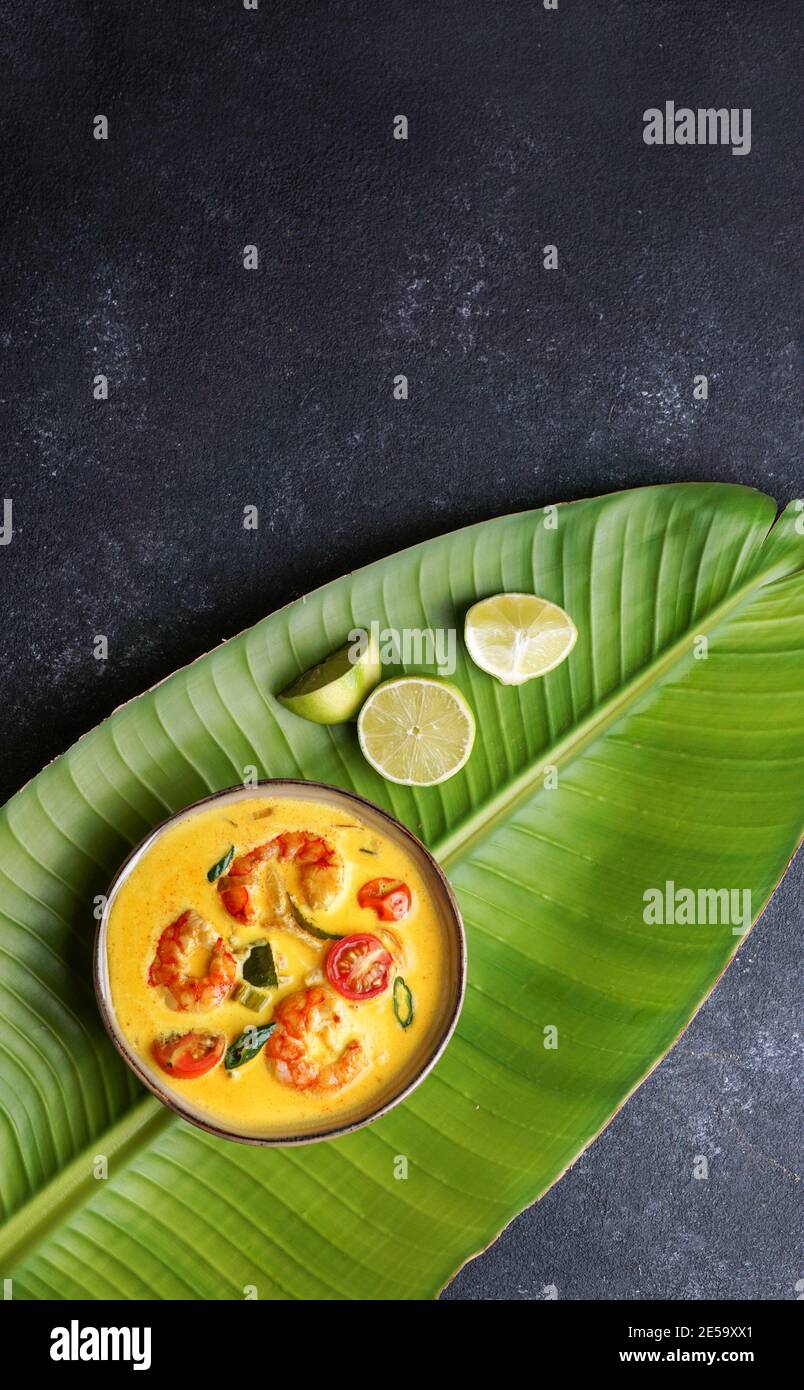 Prawn moilee, delicious south Indian curry shrimp soup with lime Stock ...