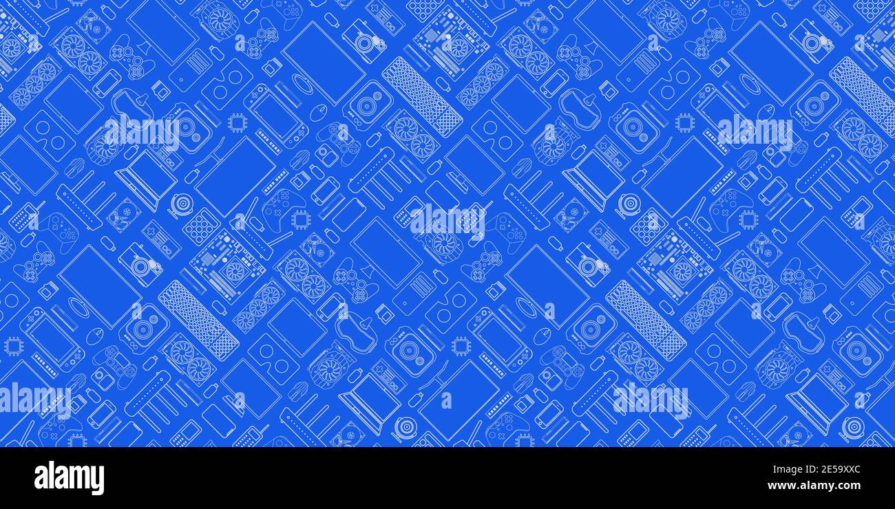 Gadgets and devices pattern collection Set of computer hardware ...