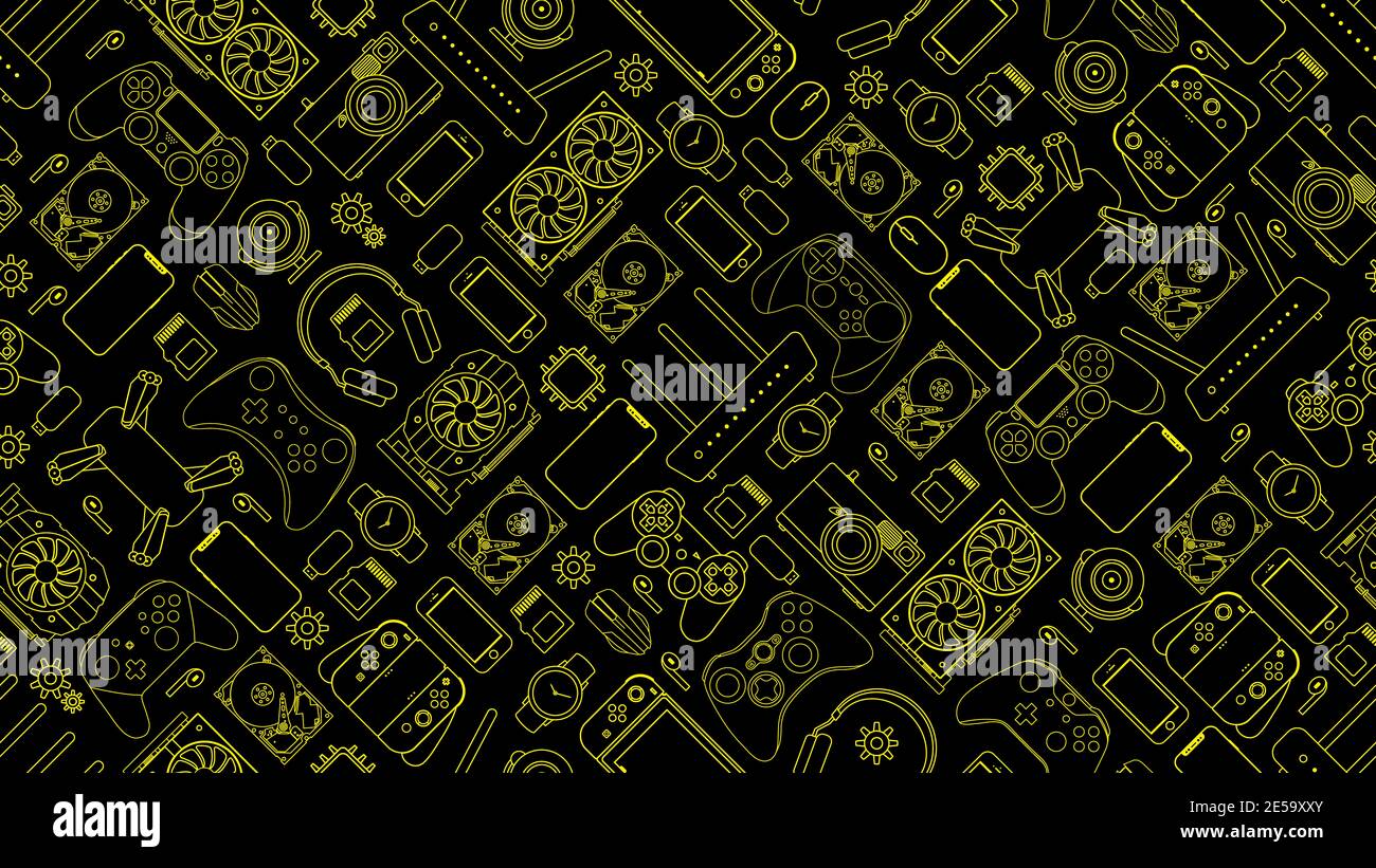 Gadgets and devices pattern collection Set of computer hardware ...