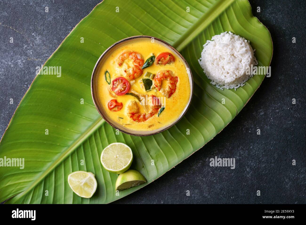 Prawn moilee, delicious south Indian curry shrimp soup with lime Stock ...