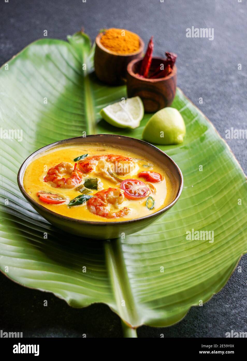 Prawn moilee, delicious south Indian curry shrimp soup with lime Stock ...