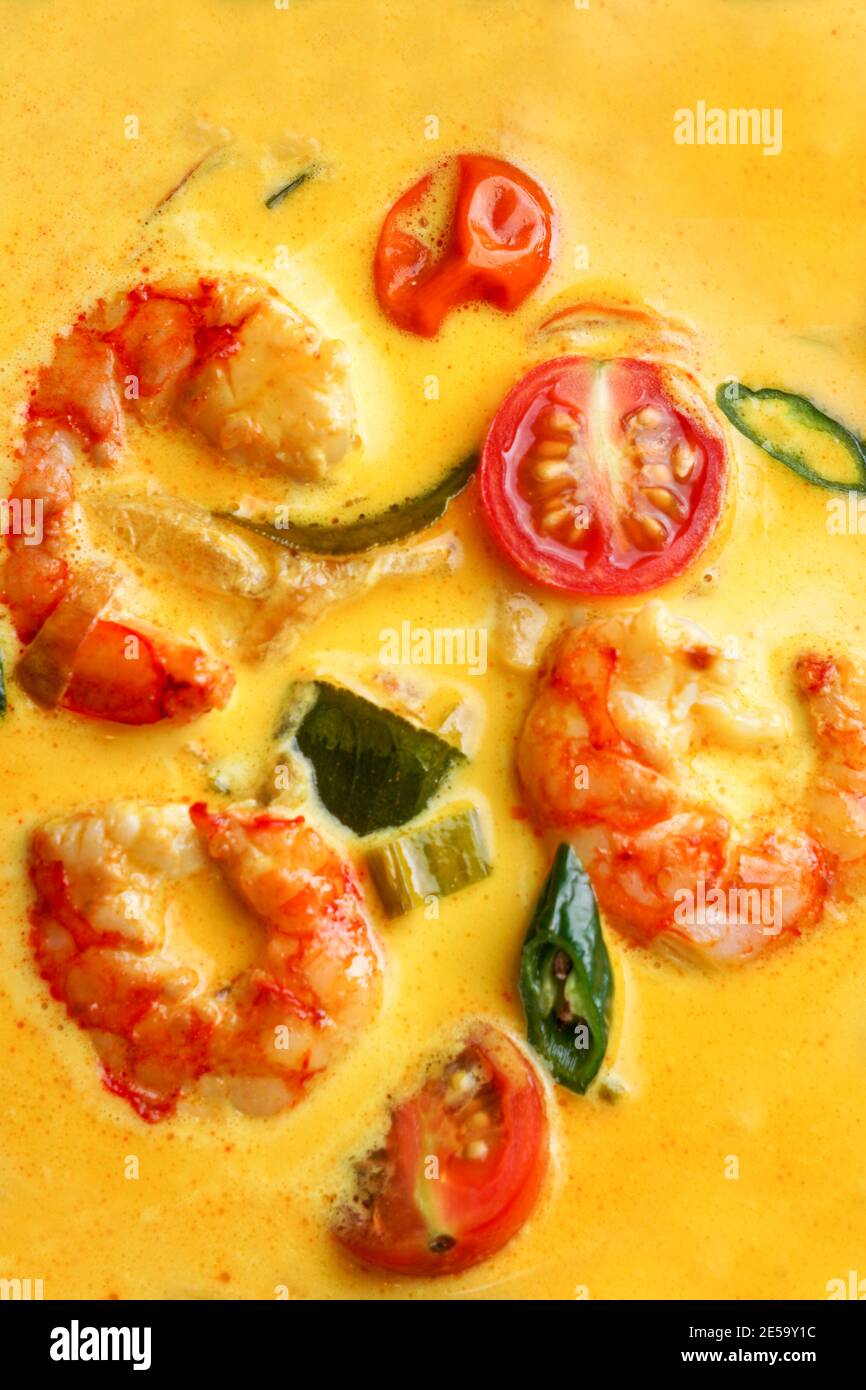 Prawn moilee, delicious south Indian curry shrimp soup with lime Stock ...