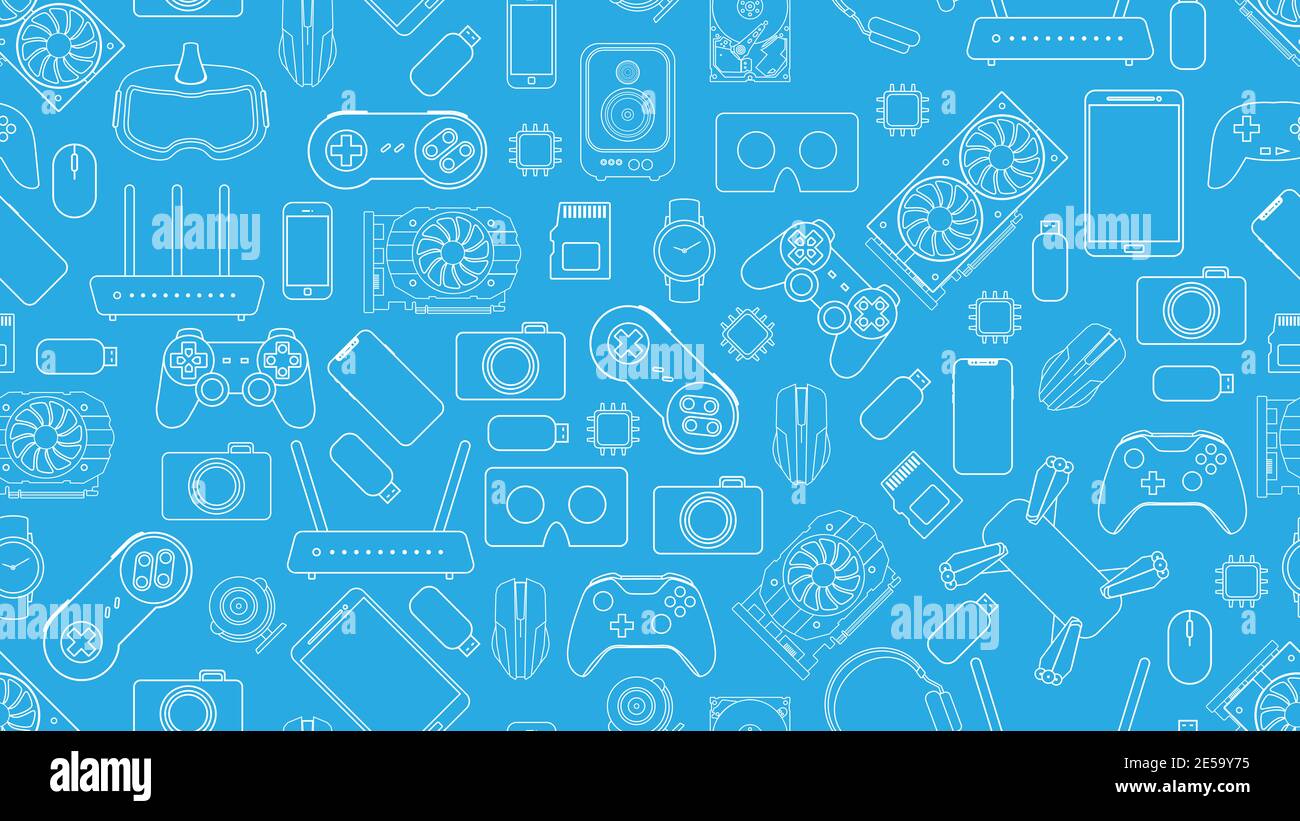 Gadgets and devices pattern collection Set of computer hardware ...