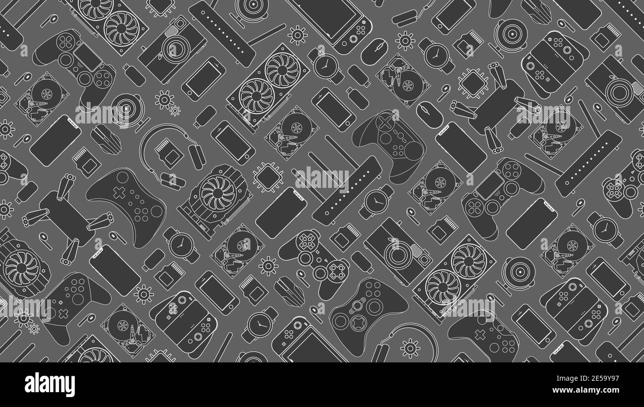 Gadgets and devices pattern collection Set of computer hardware ...