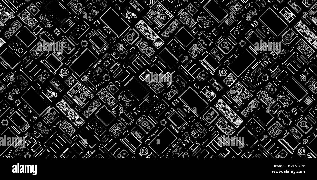 Gadgets and devices pattern collection Set of computer hardware ...