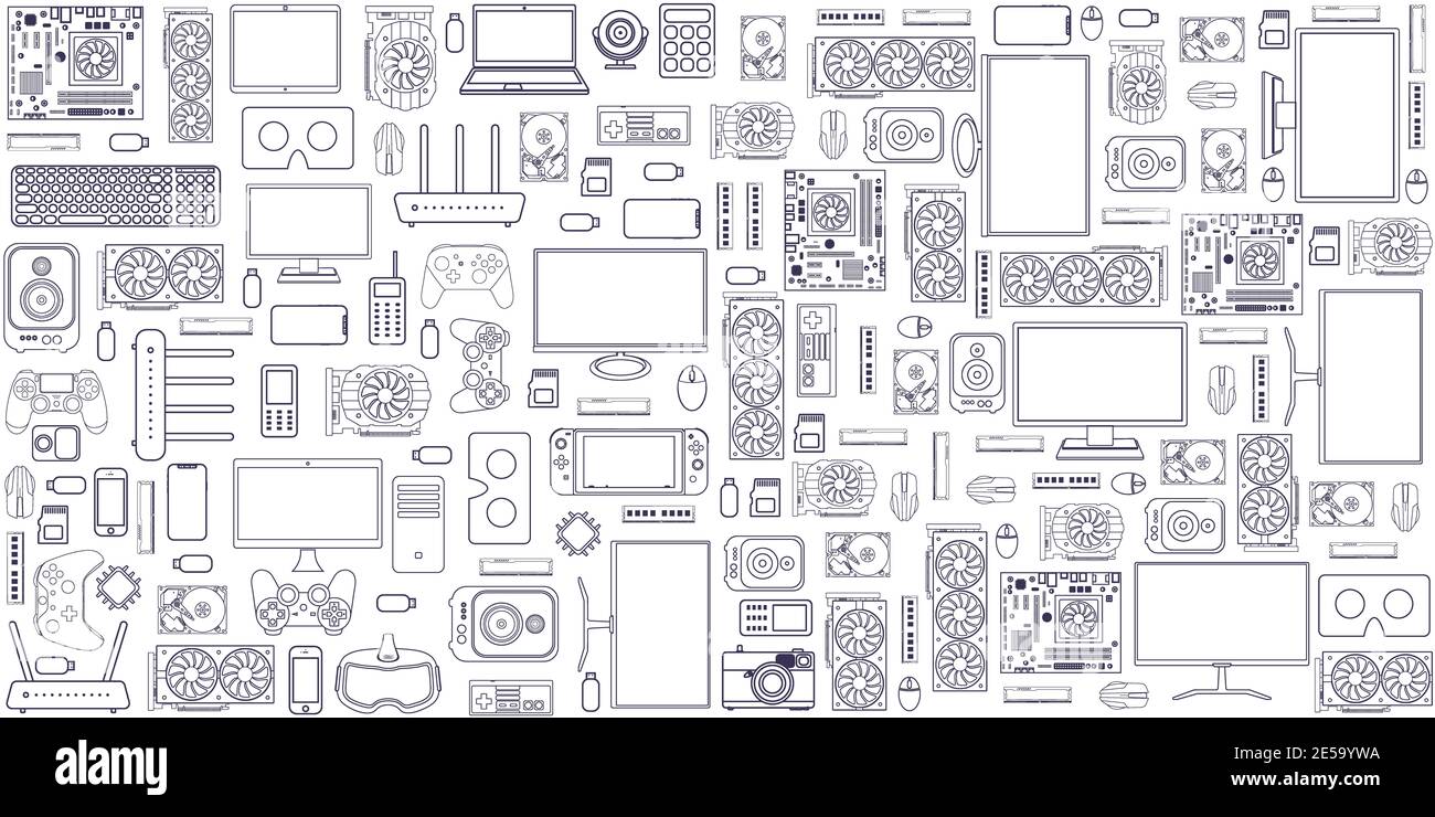 Gadgets and devices pattern collection Set of computer hardware ...