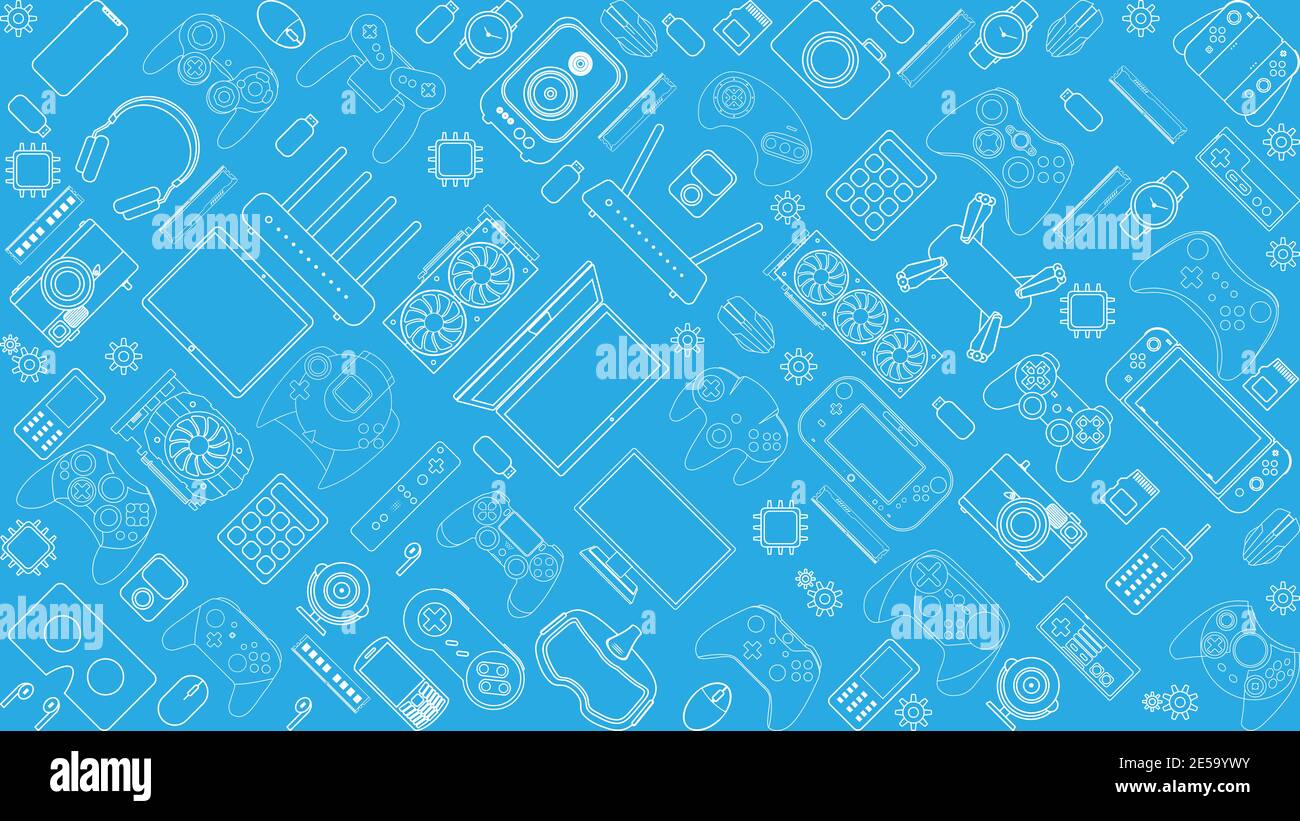 Gadgets and devices pattern collection Set of computer hardware ...