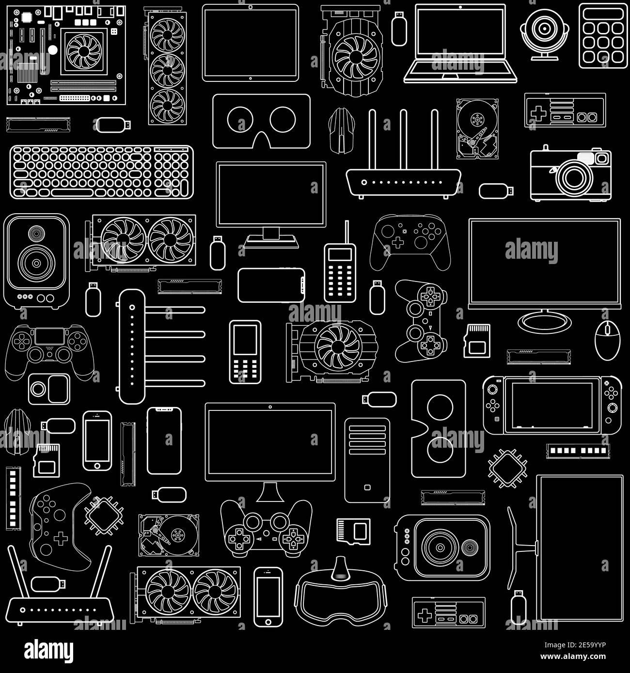 Gadgets and devices pattern collection Set of computer hardware ...