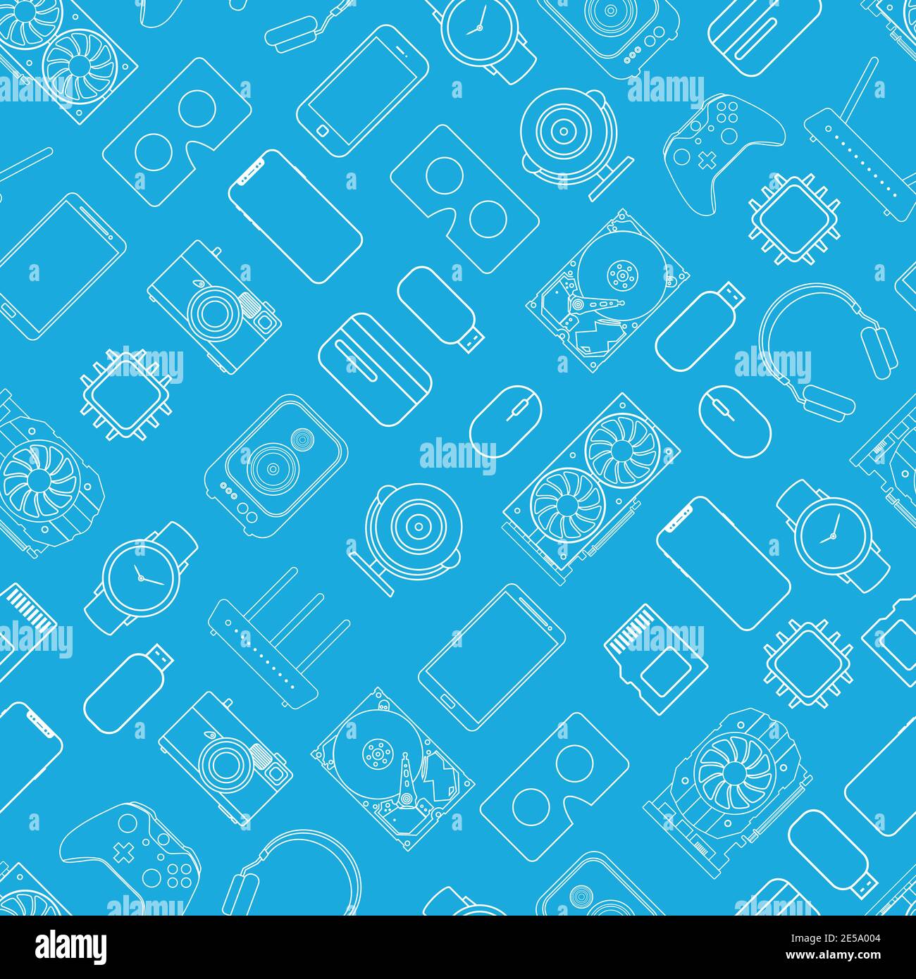 Gadgets and devices pattern collection Set of computer hardware ...