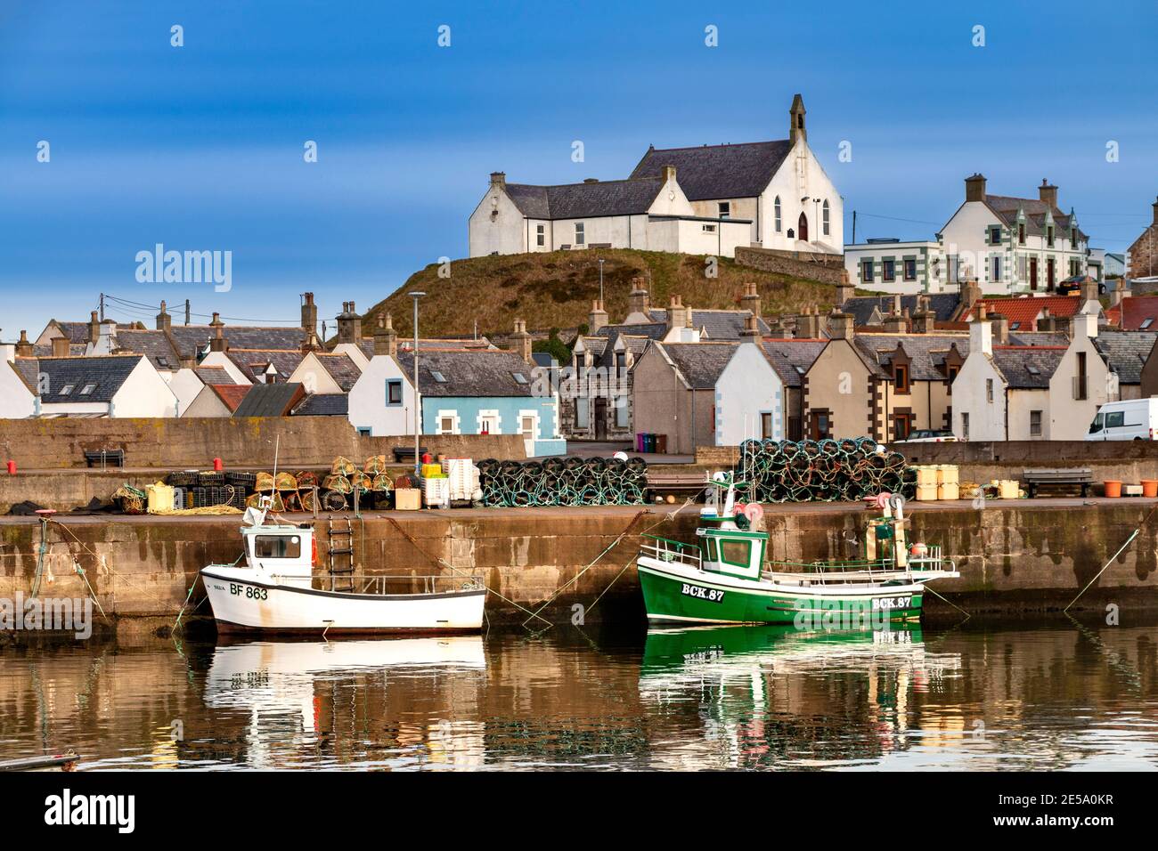 FINDOCHTY MORAY COAST SCOTLAND FISHING BOATS INSIDE THE HARBOUR WHITE ...