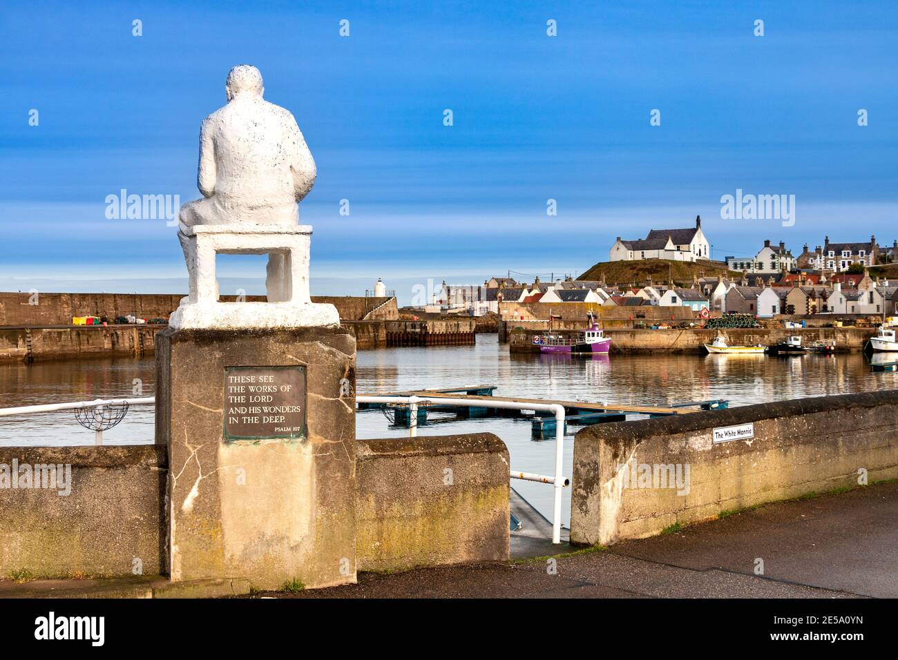 FINDOCHTY MORAY COAST SCOTLAND THE HARBOUR OVERLOOKED BY THE SCULPTURE ...