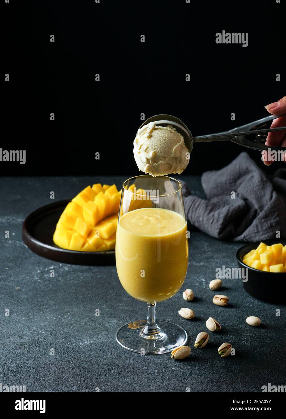 Mango Mastani, indian street food mango juice and ice cream shake Stock ...