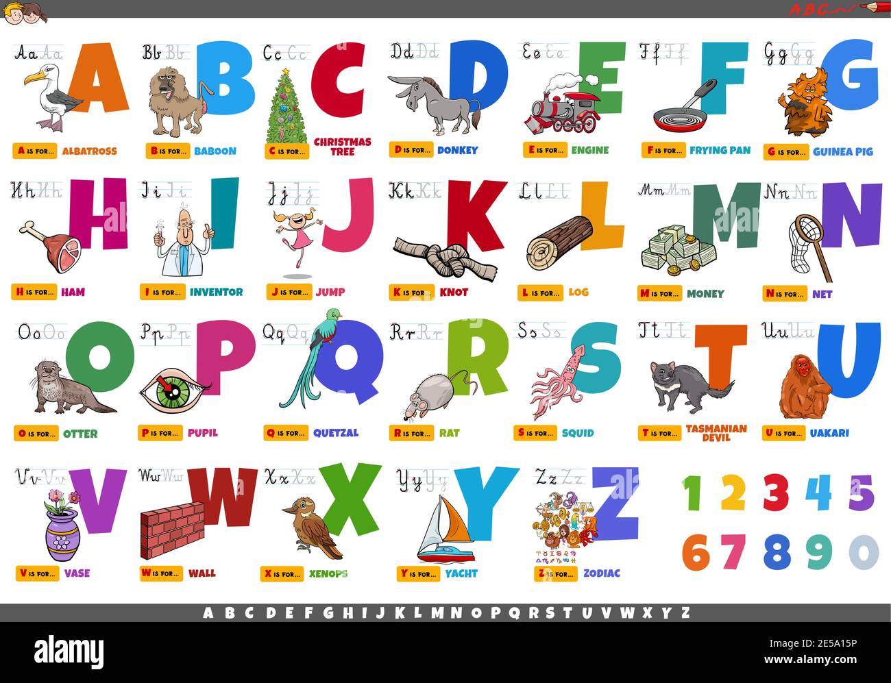 Cartoon illustration of capital letters alphabet set with funny ...