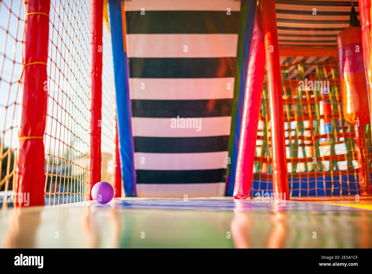 Playground with colorful mats and soft items for games Stock Photo - Alamy