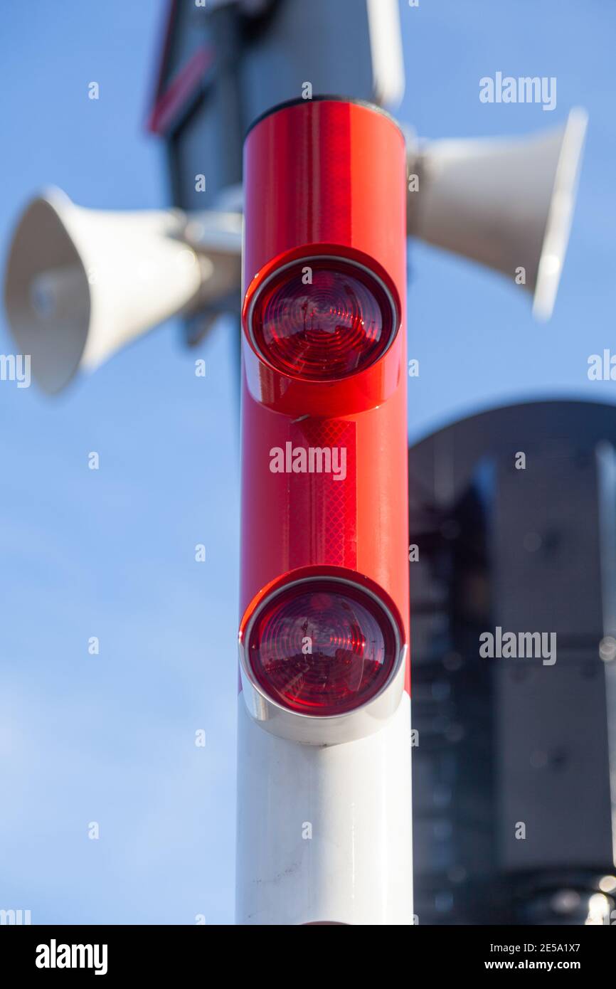 Light sign warning on the bridge Stock Photo - Alamy