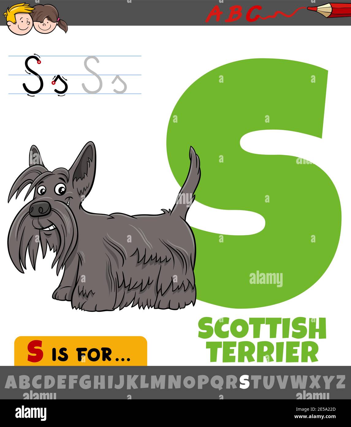Educational cartoon illustration of letter S from alphabet with ...