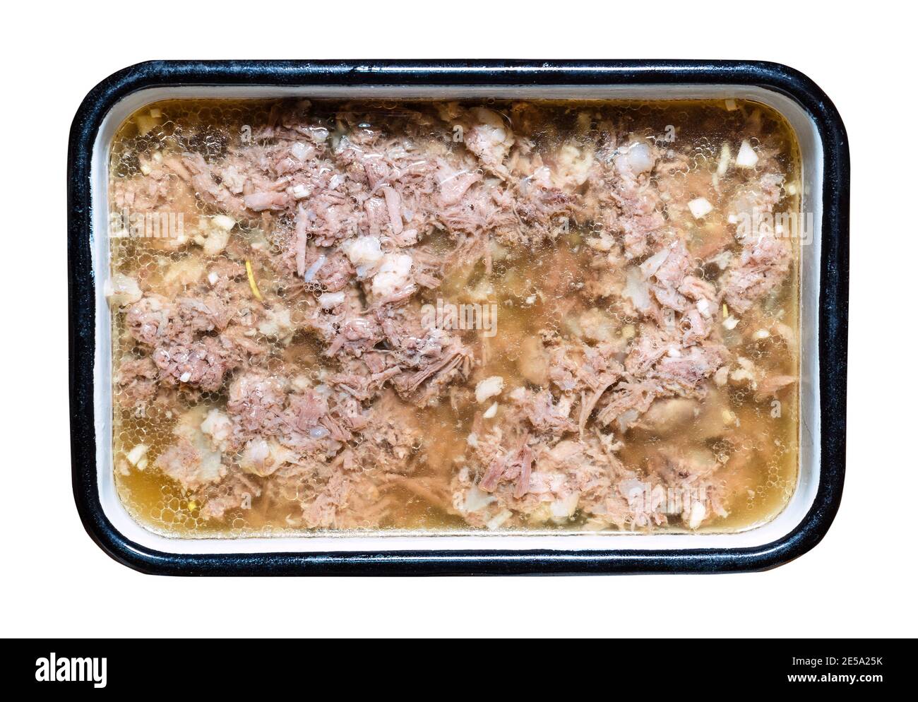 russian meat dish - jellied meat in enamel tray cut out on white ...