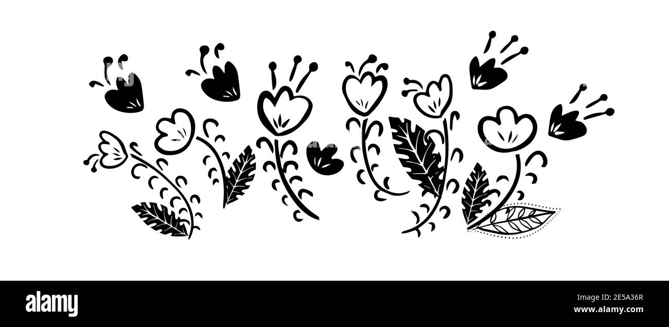 black Stylized simple flowers. Vector illustration Stock Vector Image ...