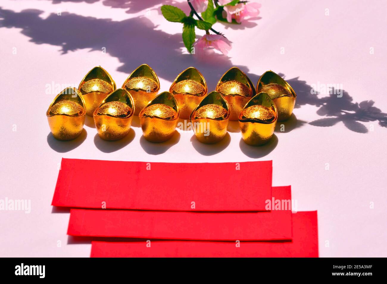 Chinese New Year Spring festival decorations a red background Stock ...