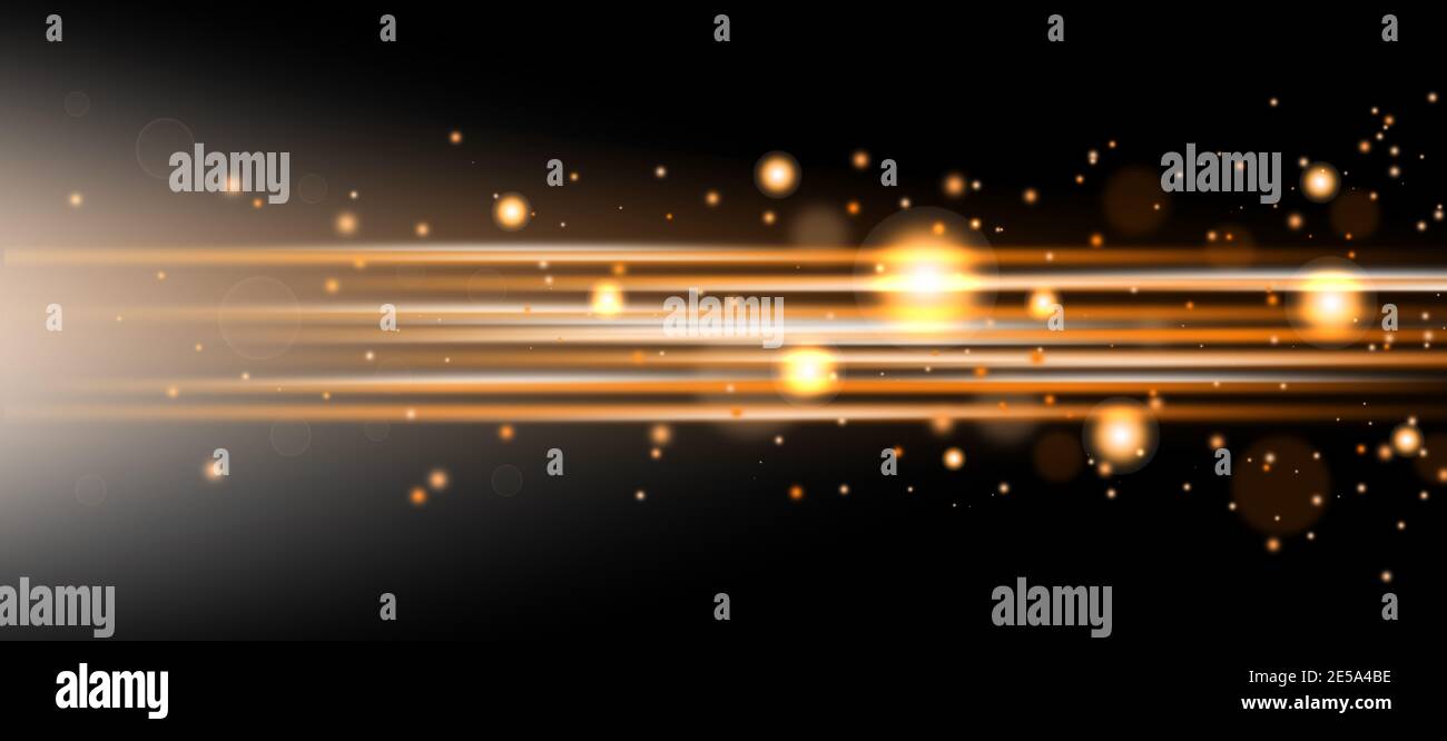 Laser or horizontal beams of light. Glowing yellow stripes and flashes ...