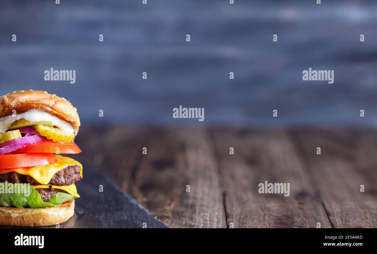 A big, fat, juicy double cheeseburger made with two 100% beef patties ...