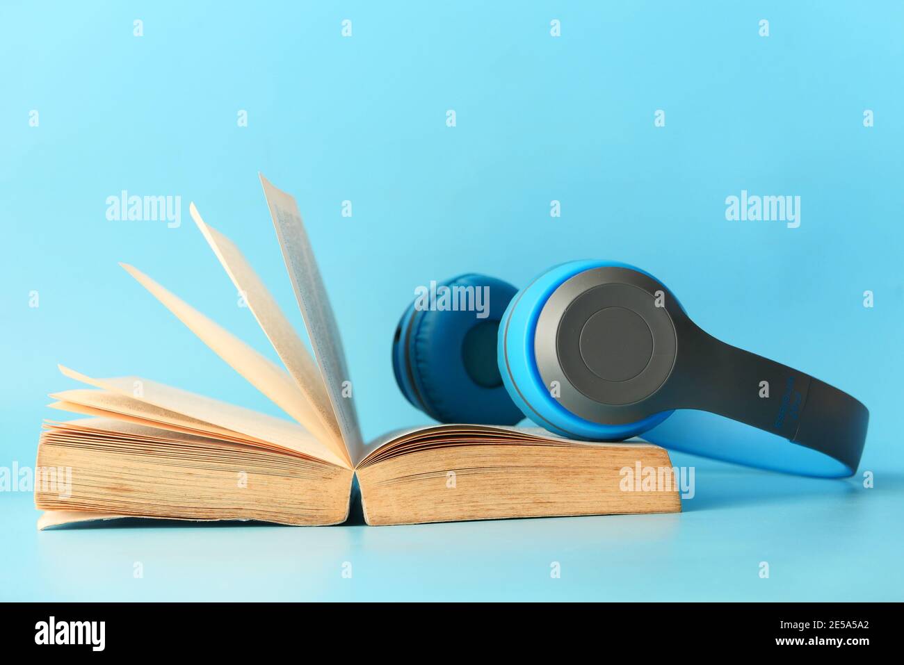 Audio book concept headphones notepad hi-res stock photography and ...